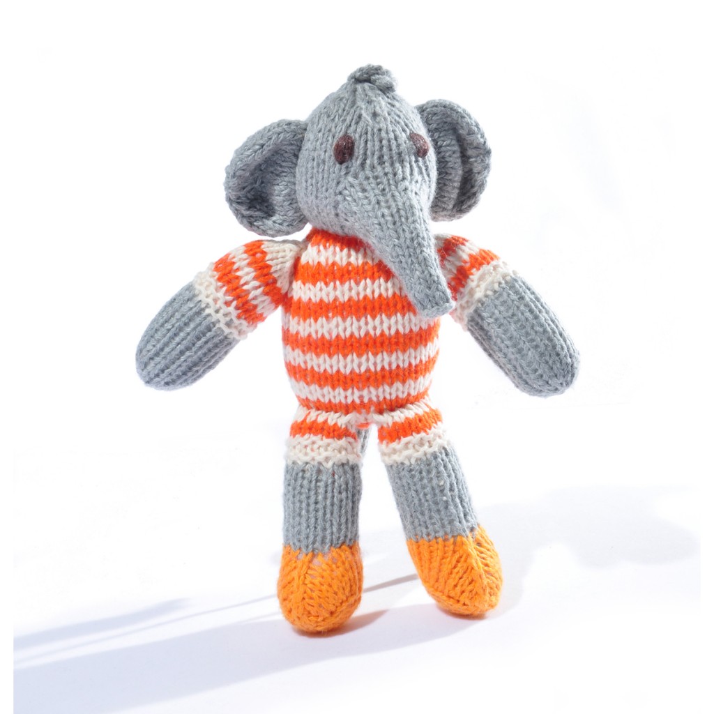 Organic Cotton Elephant Toddler Soft Toy in Stripy Swimsuit – ChunkiChilli